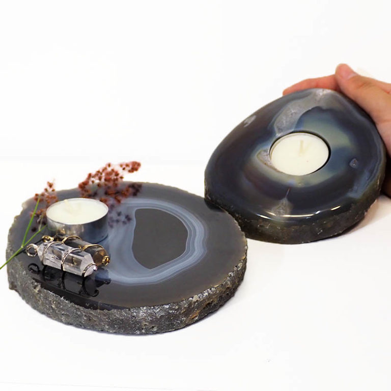 1.14Kg Brazilian Crystal Agate Plate WIth Agate Tealight Candle Holder ...