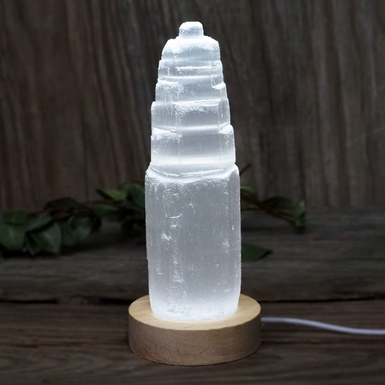Selenite 15cm Tower With LED Light Crystal Small Display Base Pack For ...