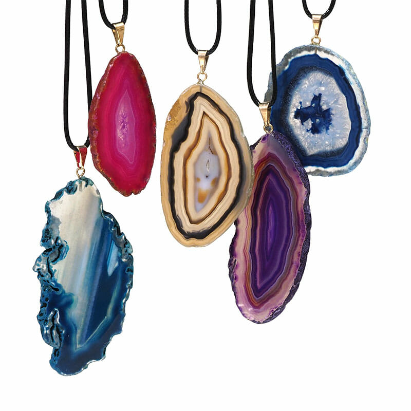 Agate Slice Pendant Multicolor GP Set Of 5 For Sale - AfterPay Available