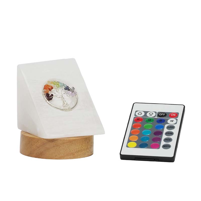 Selenite Tree Of Life Triangular Prism With Multicolor LED Light ...
