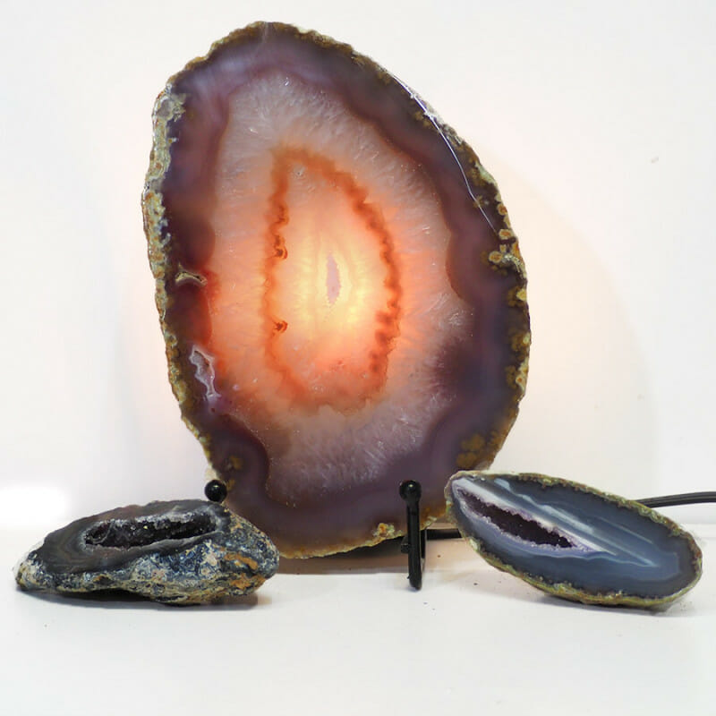 1.1kg Natural Agate Thick Sliced Crystal Lamp With Agate Mini Geode ...