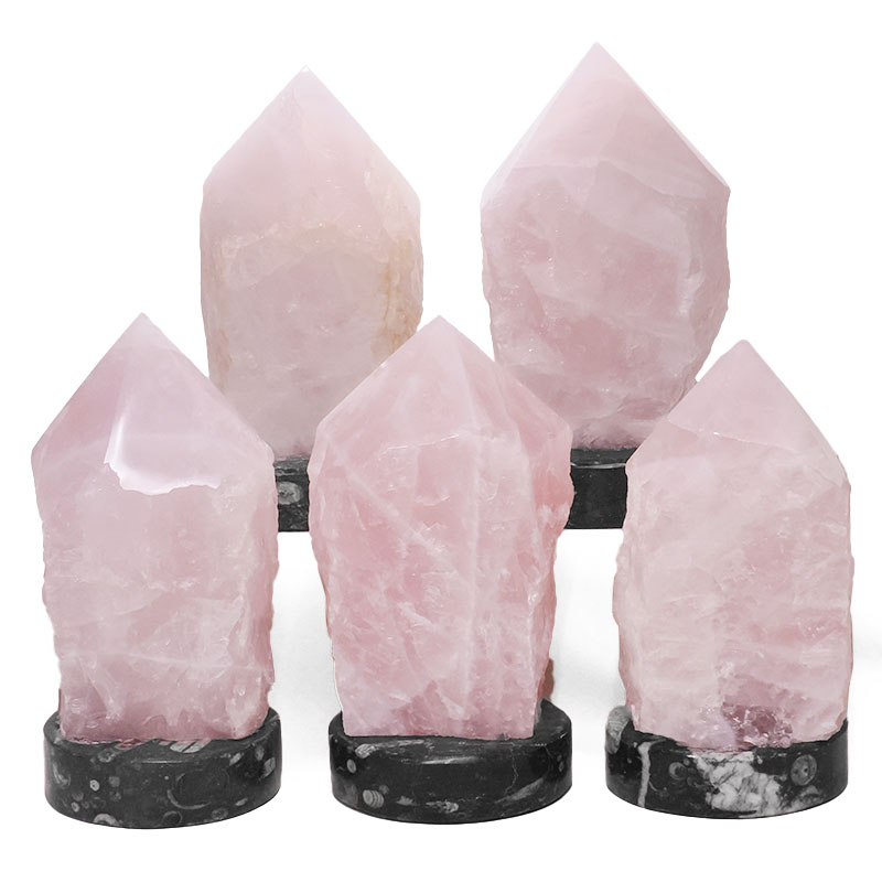 Rose Quartz Point Lamp With Ancient Fossil Orthoceras Base For Sale ...